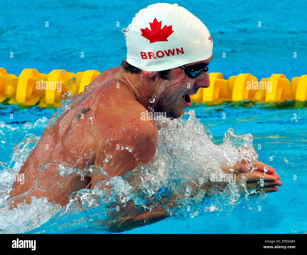 Canada's Mike Brown swims the men's 200-meter breaststroke final to a ...