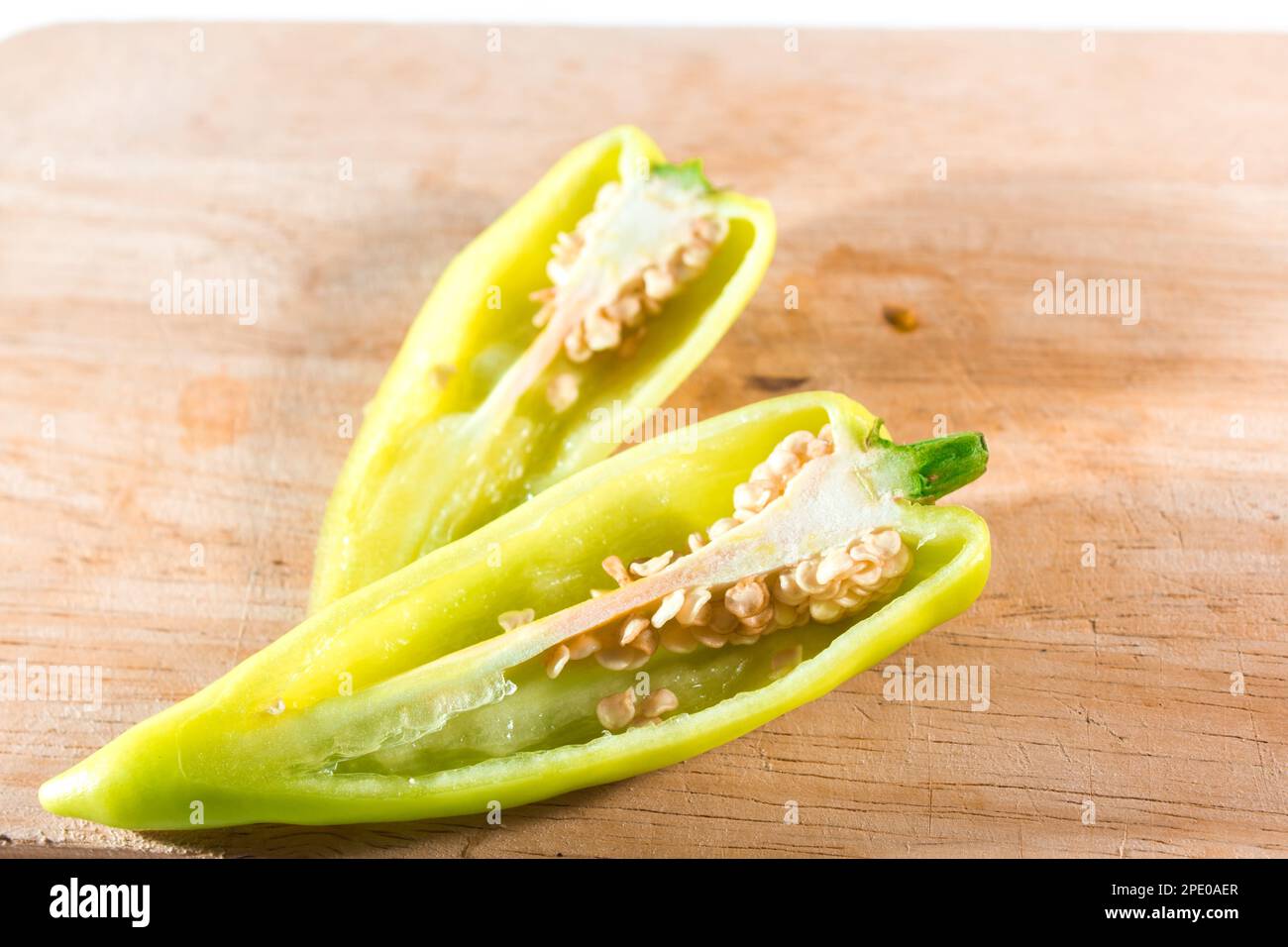 Bell peppers, halved. Chili peppers are native to Mexico Stock Photo ...