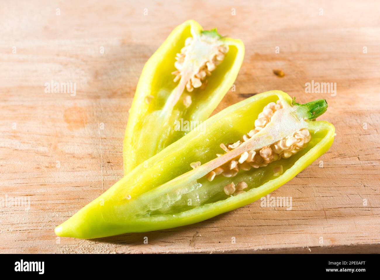 Bell peppers, halved. Chili peppers are native to Mexico Stock Photo ...