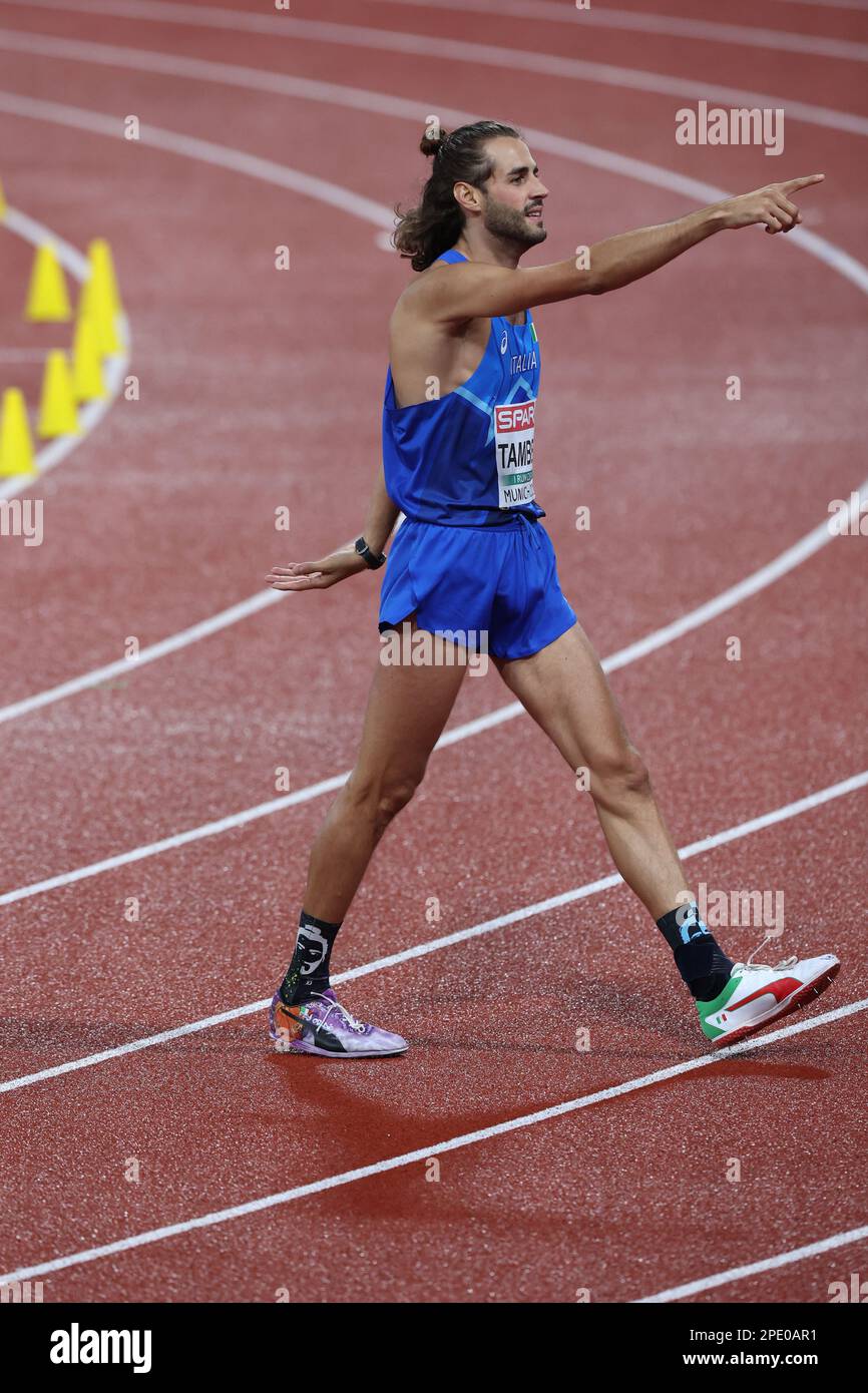 Gianmarco TAMBERI celebrating after winning the High Jump at the ...