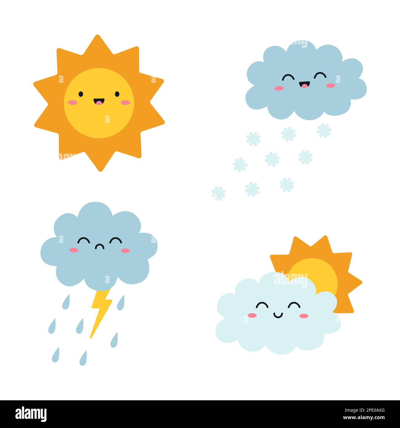 Cute cartoon images of weather conditions. Childrens stickers with ... Cute cartoon images of weather conditions. Childrens stickers with ...