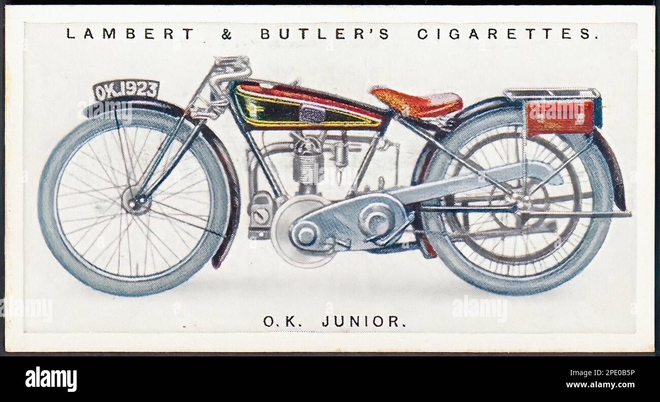 O.K.Junior Motorcycle 1923 - Vintage Cigarette Card Stock Photo - Alamy
