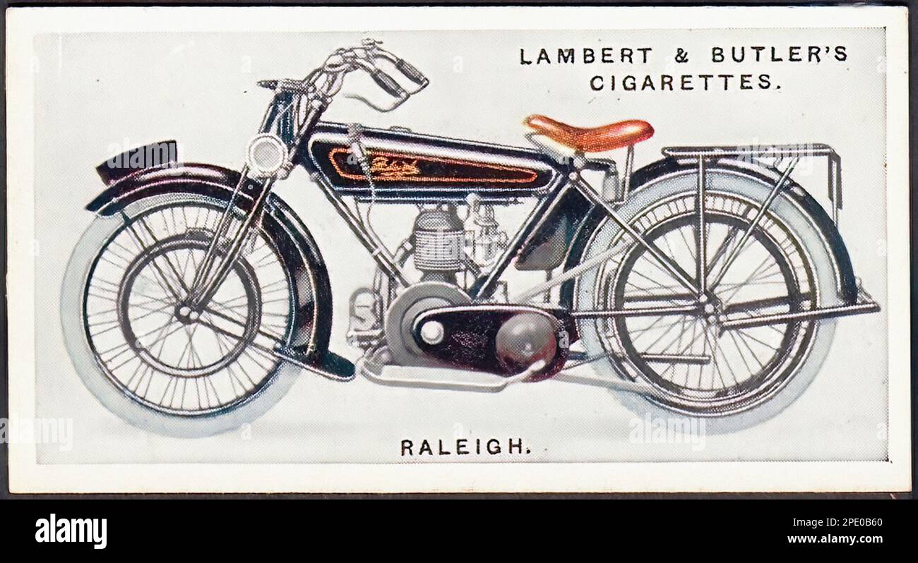 Raleigh Motorcycle 1923 - Vintage Cigarette Card Stock Photo - Alamy