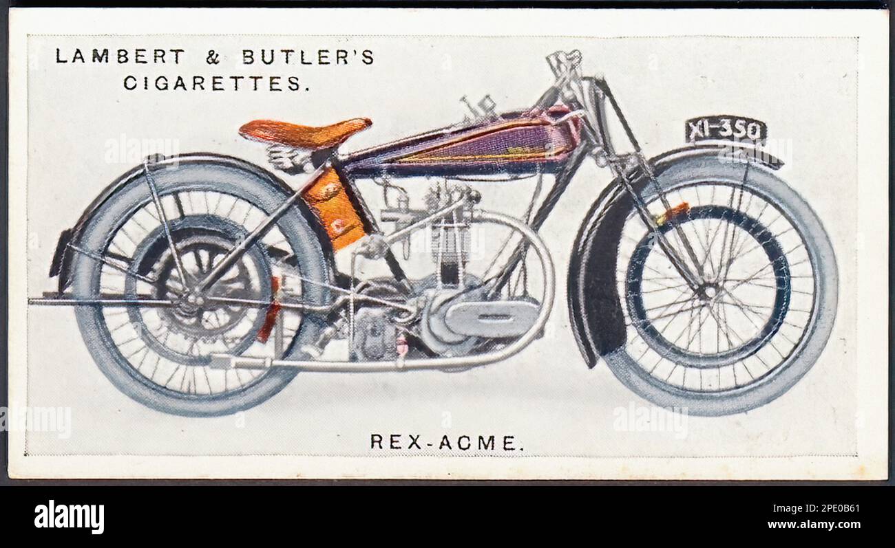 Rex Acme Motorcycle 1923 - Vintage Cigarette Card Stock Photo - Alamy