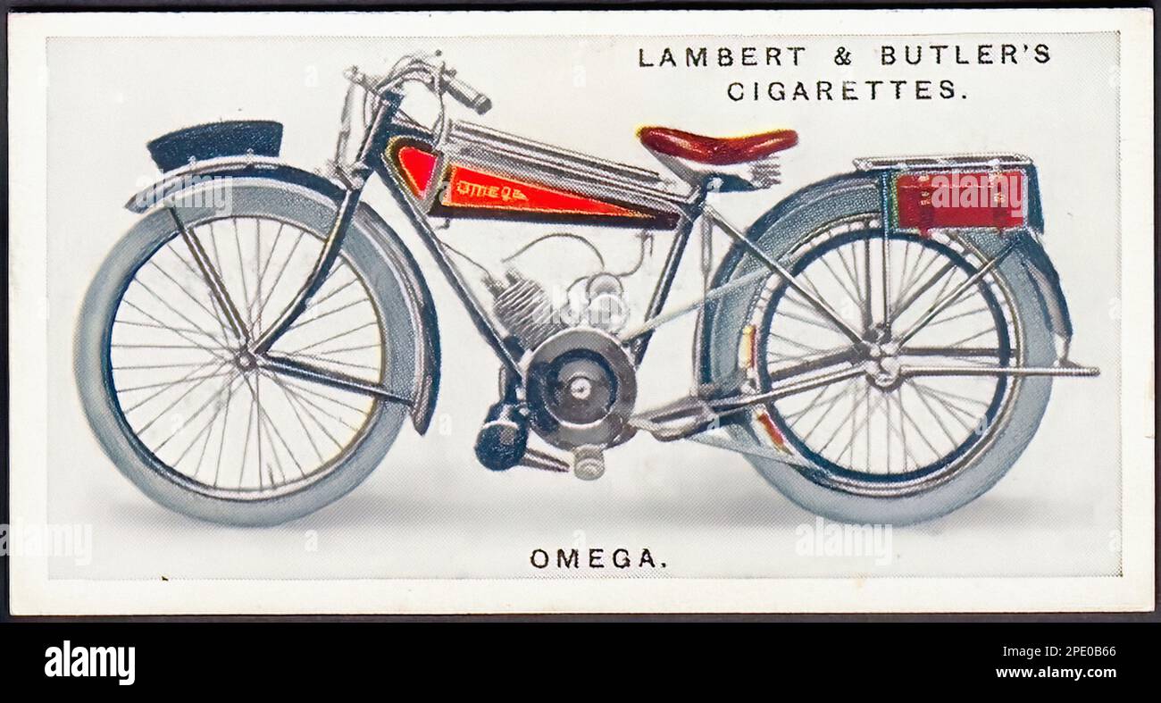 Omega Motorcycle 1923 - Vintage Cigarette Card Stock Photo - Alamy
