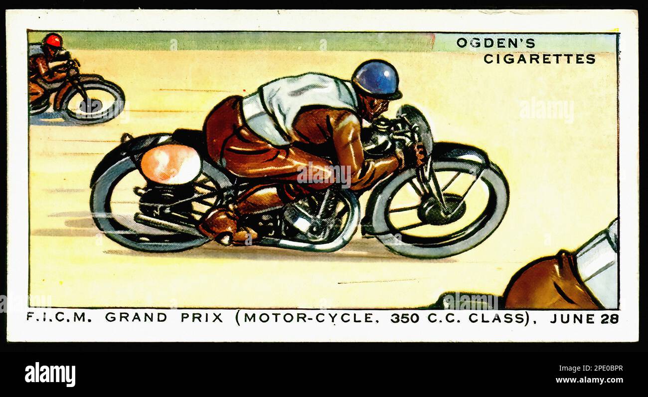 French Motor Cycle Grand Prix 1931 - Vintage Cigarette Card Stock Photo ...