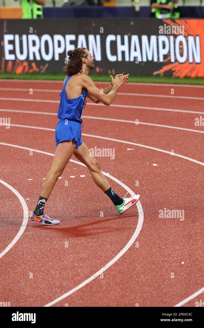 Gianmarco TAMBERI celebrating after winning the High Jump at the ...