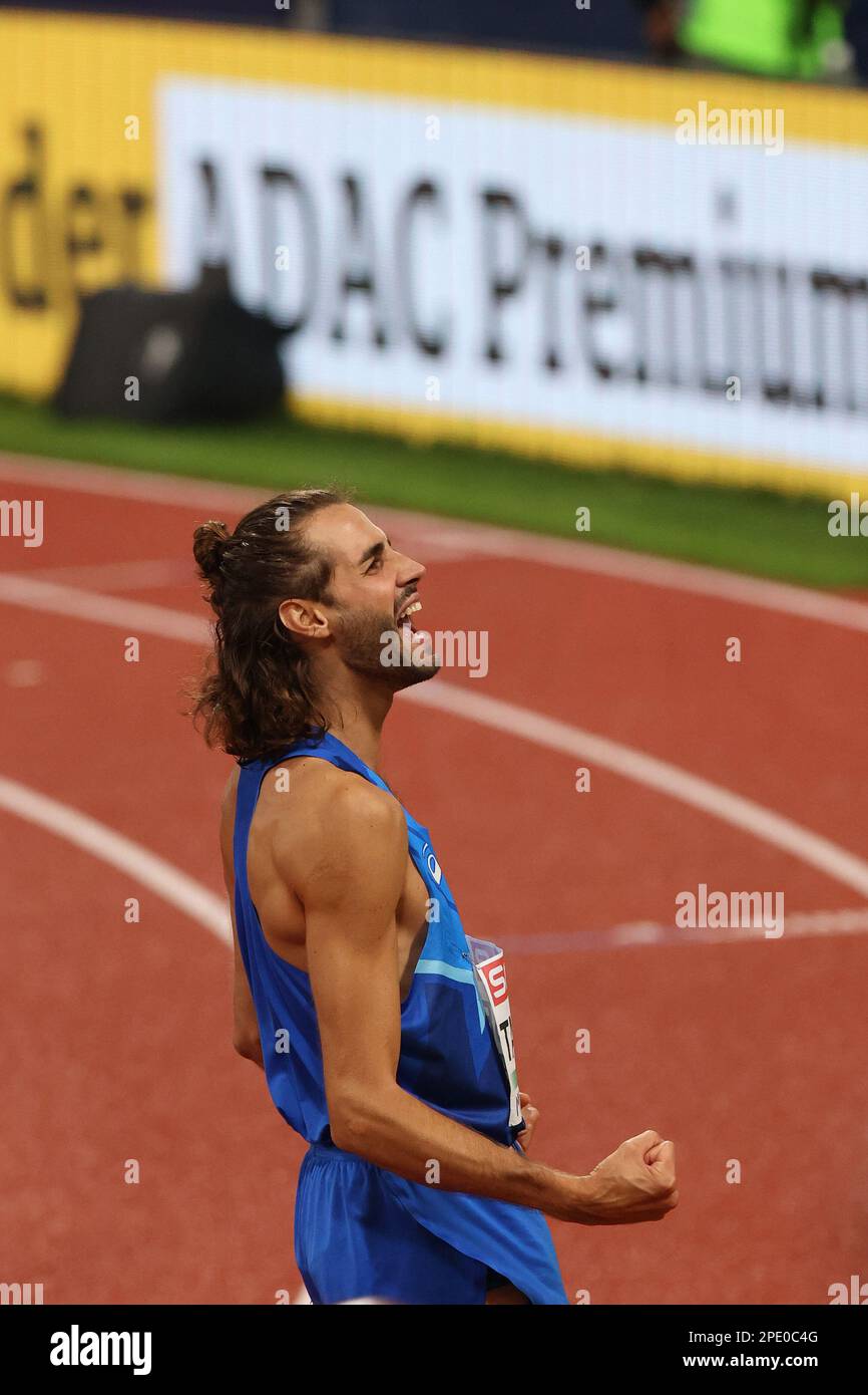 Gianmarco TAMBERI celebrating after winning the High Jump at the ...