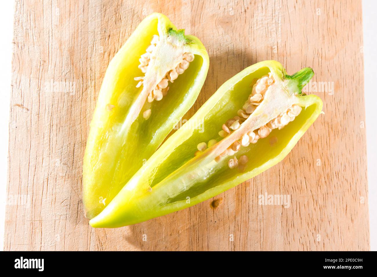 Bell peppers, halved. Chili peppers are native to Mexico Stock Photo ...