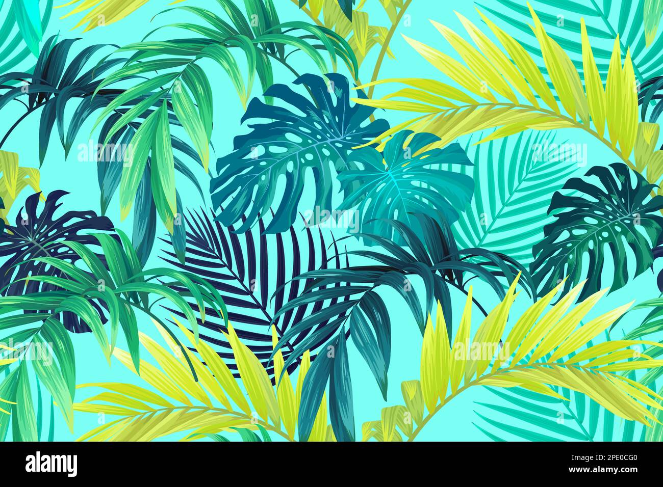 Tropical Pattern With Green Palm Leaves Summer Vector Background Or