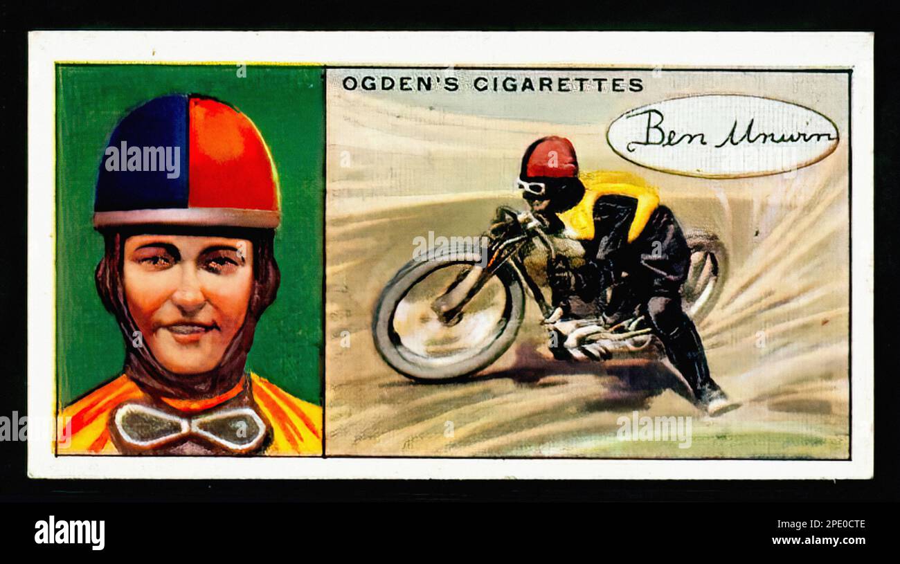 Portrait of Speedway Rider 1929 Ben Unwin - Vintage Cigarette Card ...