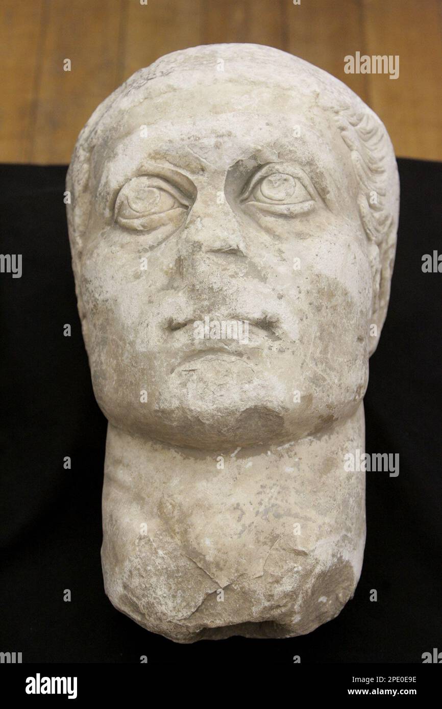 The 60-centimeter-tall (24-inch-tall) marble head of Constantine, one ...