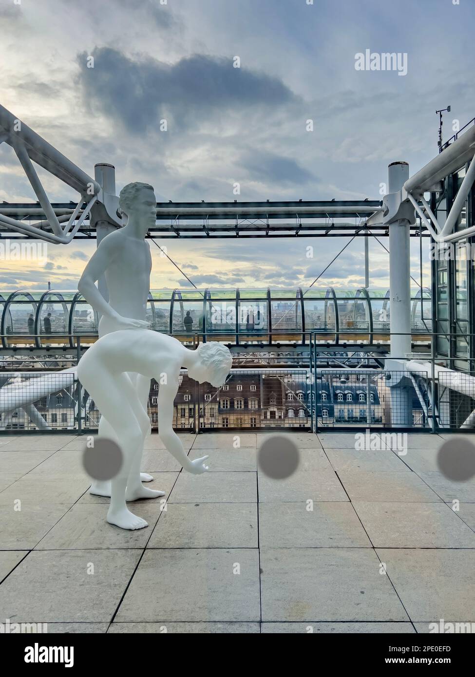 Two human like sculptures at the Pompidou roof top. Paris, France, 04. ...