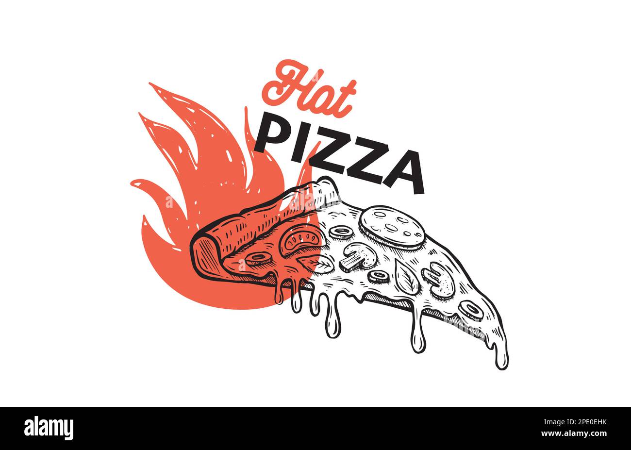 Hot Pizza, hand drawn illustrations, vector Stock Vector Image & Art ...
