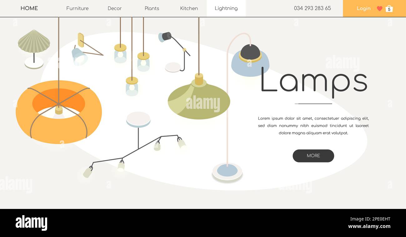 Designer lamps and fixtures - line design style isometric web banner ...