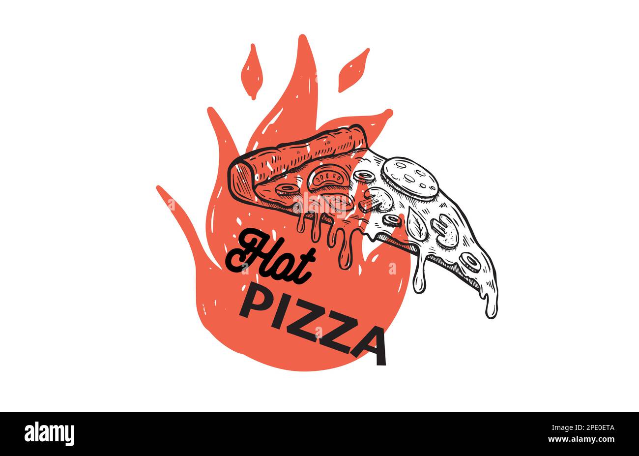 Hot Pizza, hand drawn illustrations, vector Stock Vector Image & Art ...