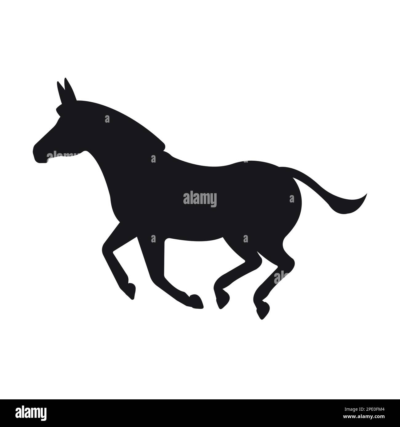 Vector hand drawn flat running donkey silhouette isolated on white ...