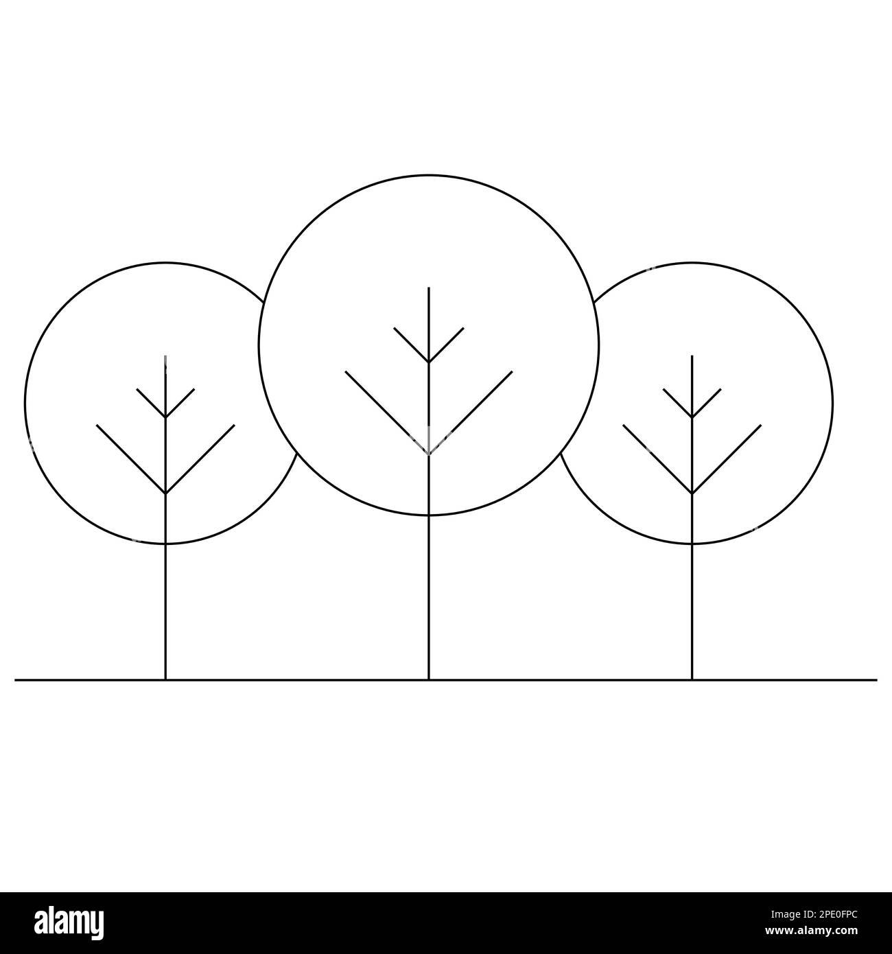 Trees, flat style minimal design, black outline color illustration for ...