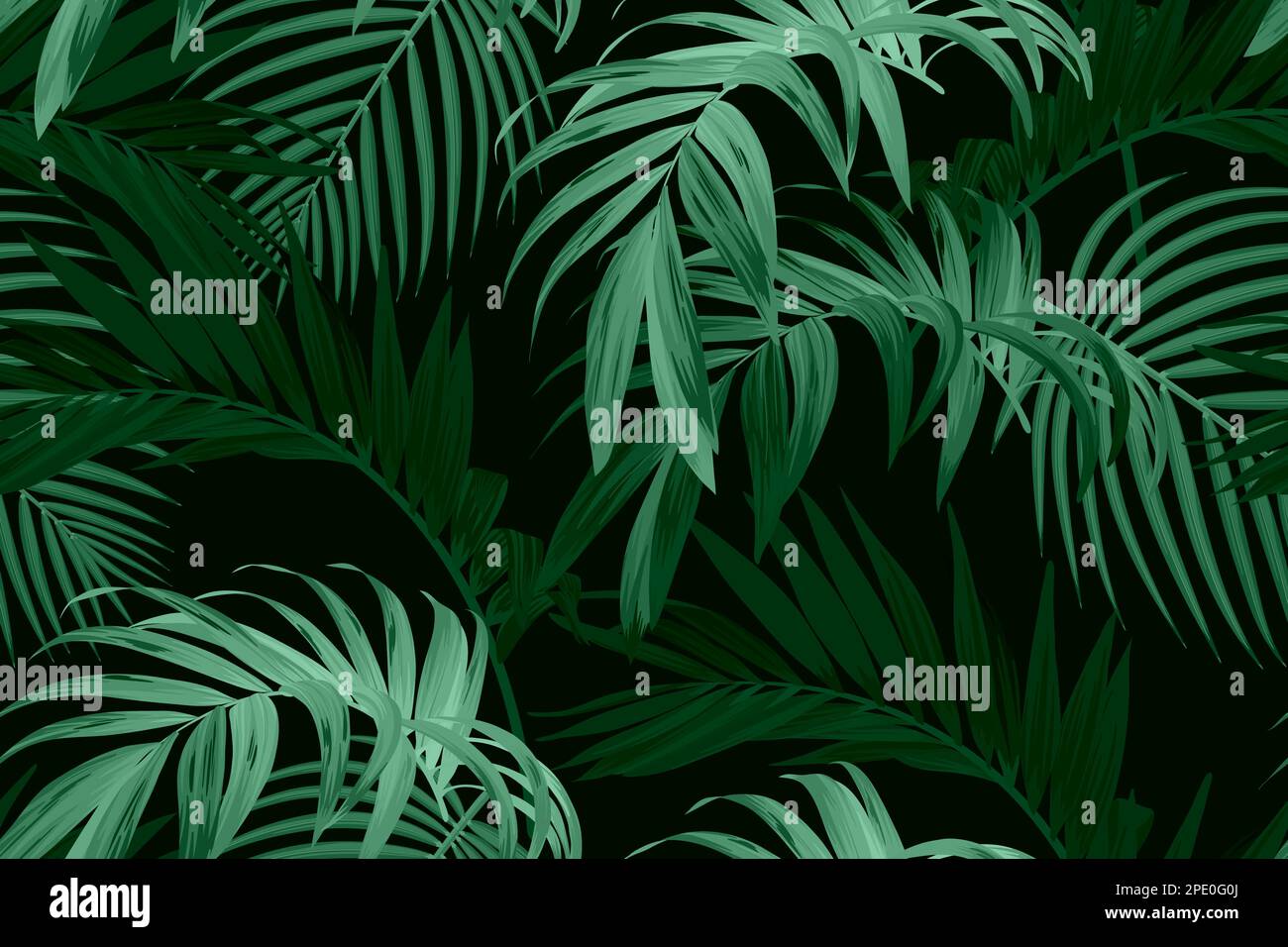 Dark green tropical pattern with palm leaves. Summer vector background ...