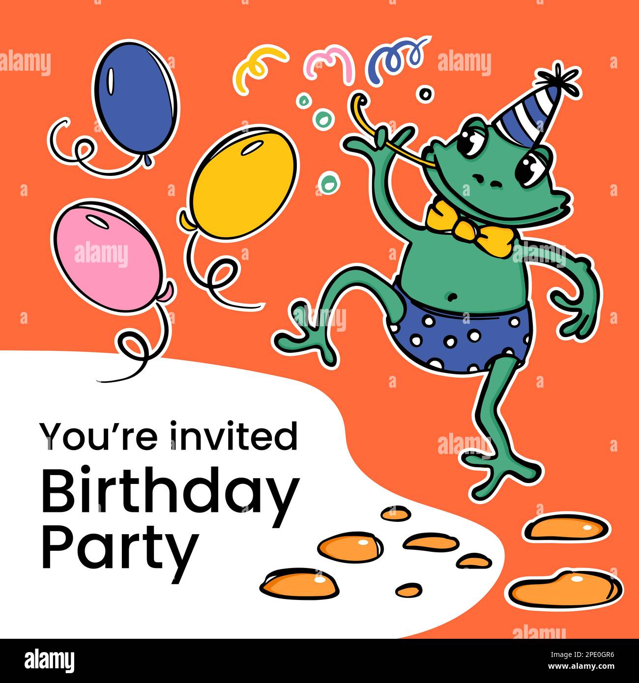 BIRTHDAY Cheerful Frog With Balloons Blows Into A Straw And Invites ...