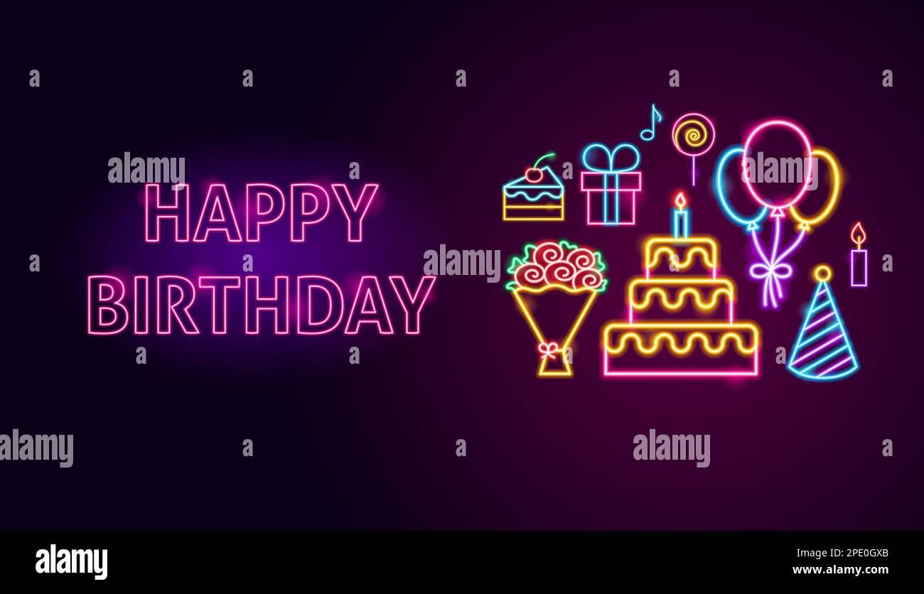 Happy birthday neon sign Stock Vector Images - Alamy