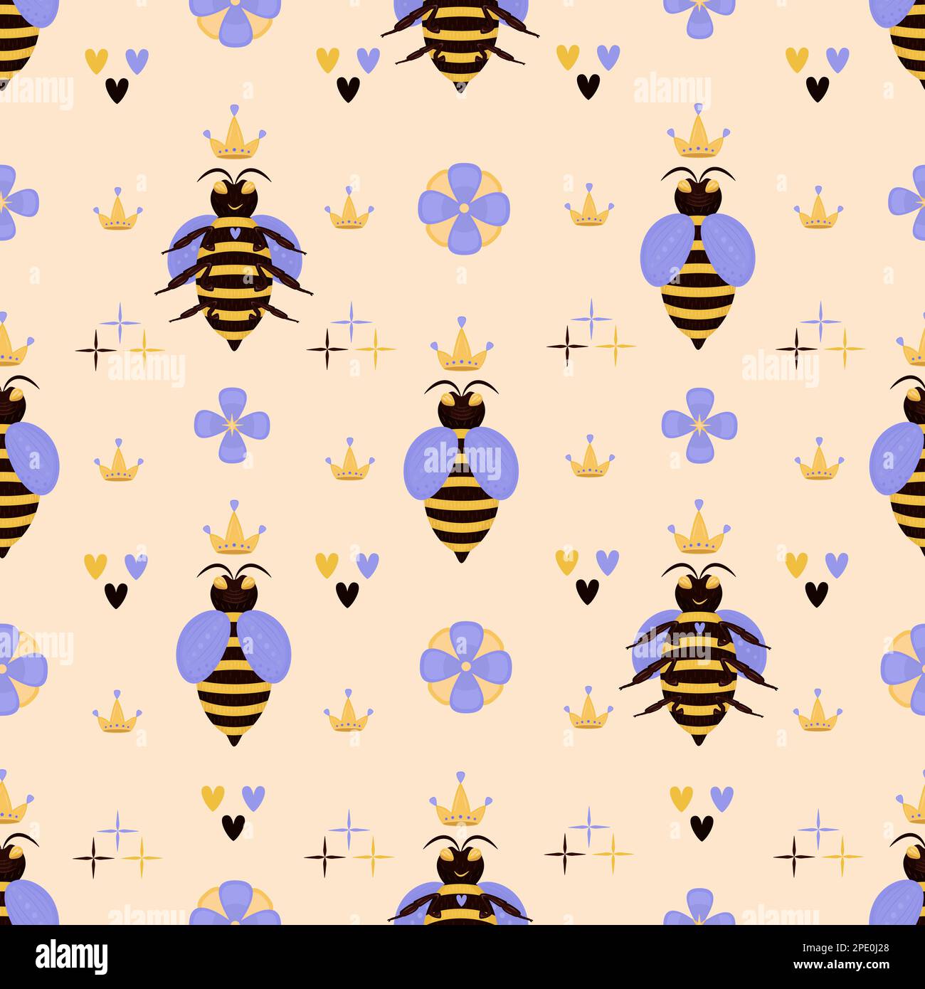 Bee queen seamless pattern, beekeeping and apiary background Stock ...