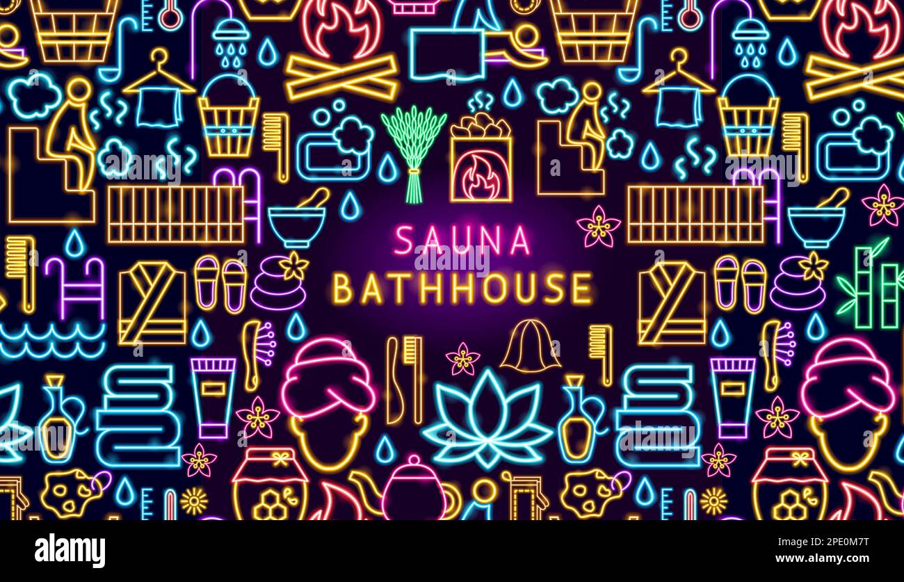 Sauna Bathhouse Neon Banner Stock Vector Image & Art - Alamy