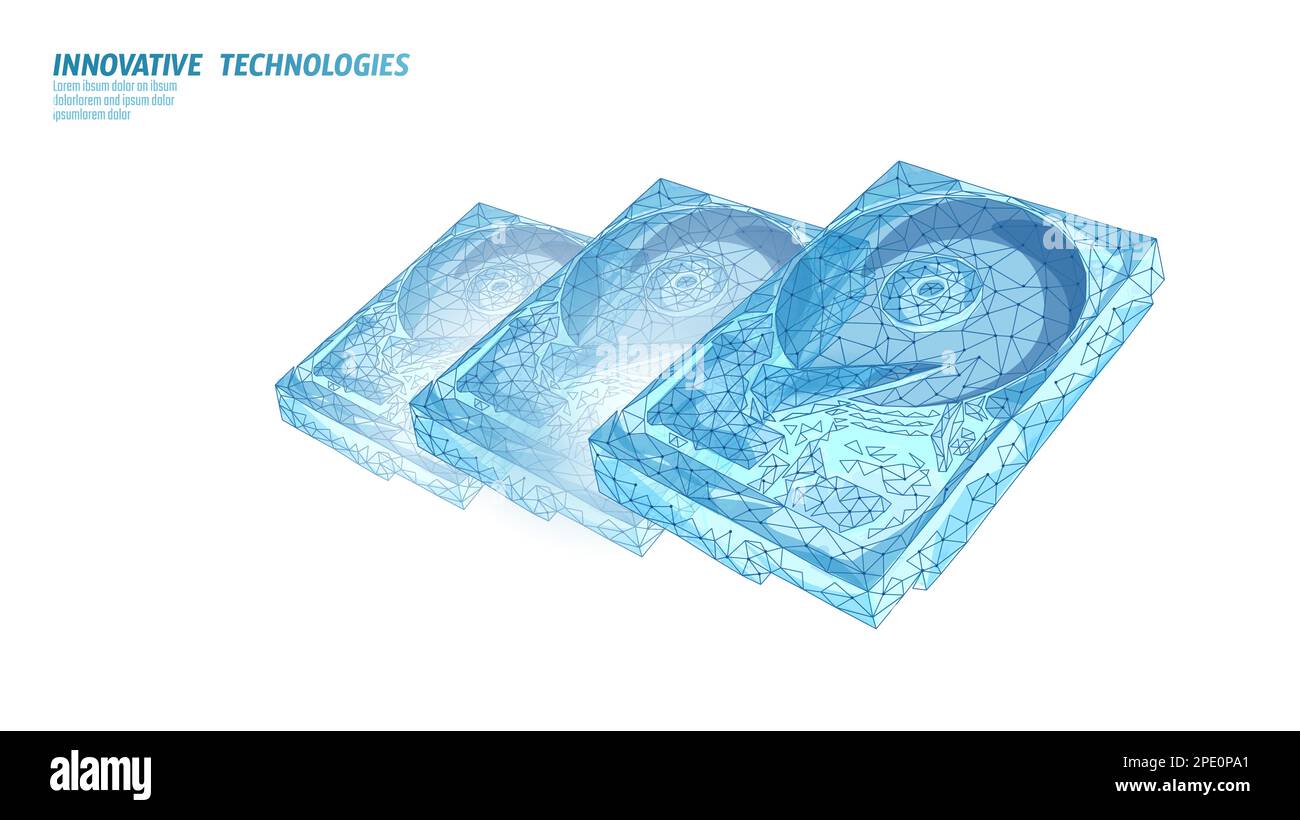 HDD hard disk drive file hardware. 3D low poly information storage ...