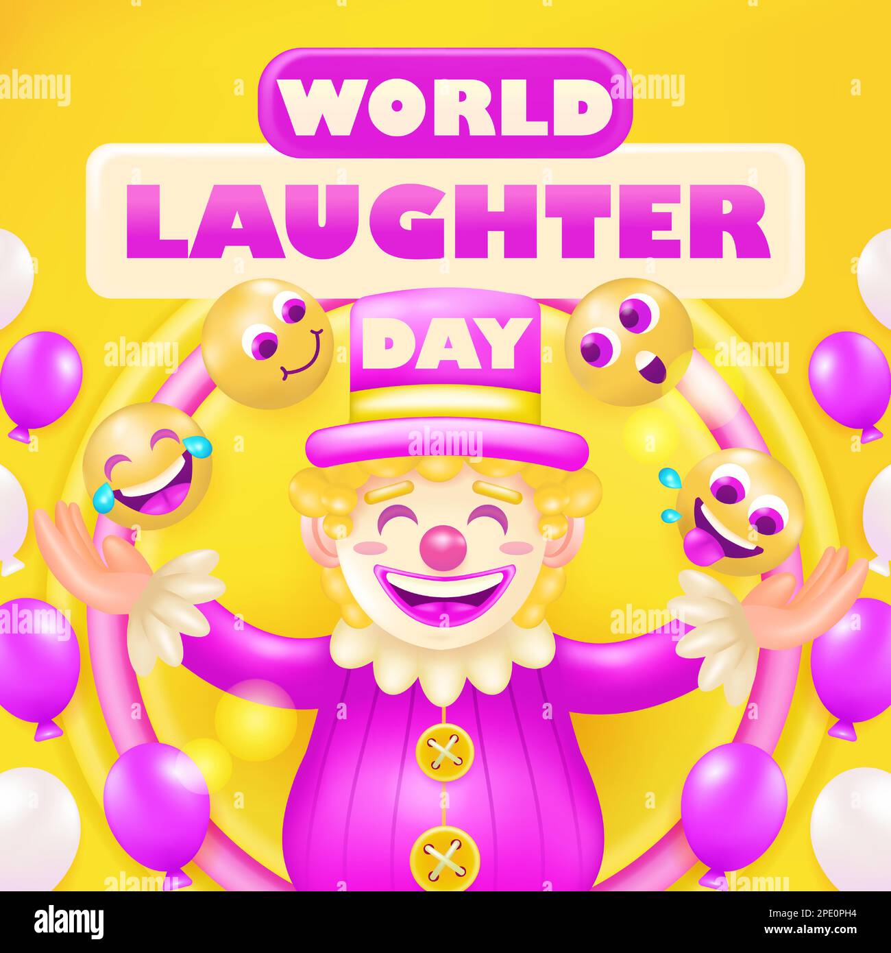 World laughter day. 3d vector clown with balloon ornament and happy ...