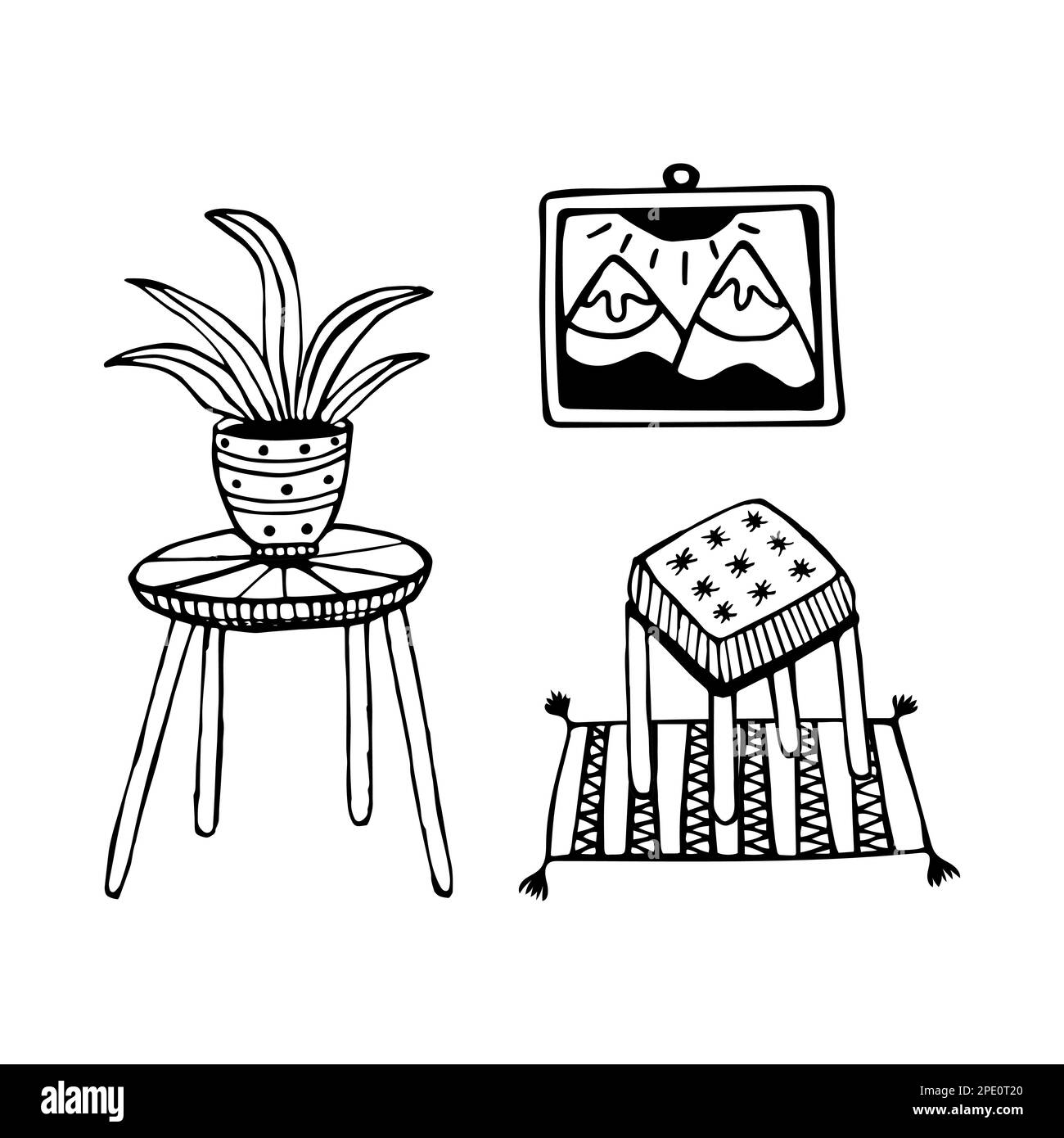 Interior items, black and white doodle Stock Vector Image & Art - Alamy