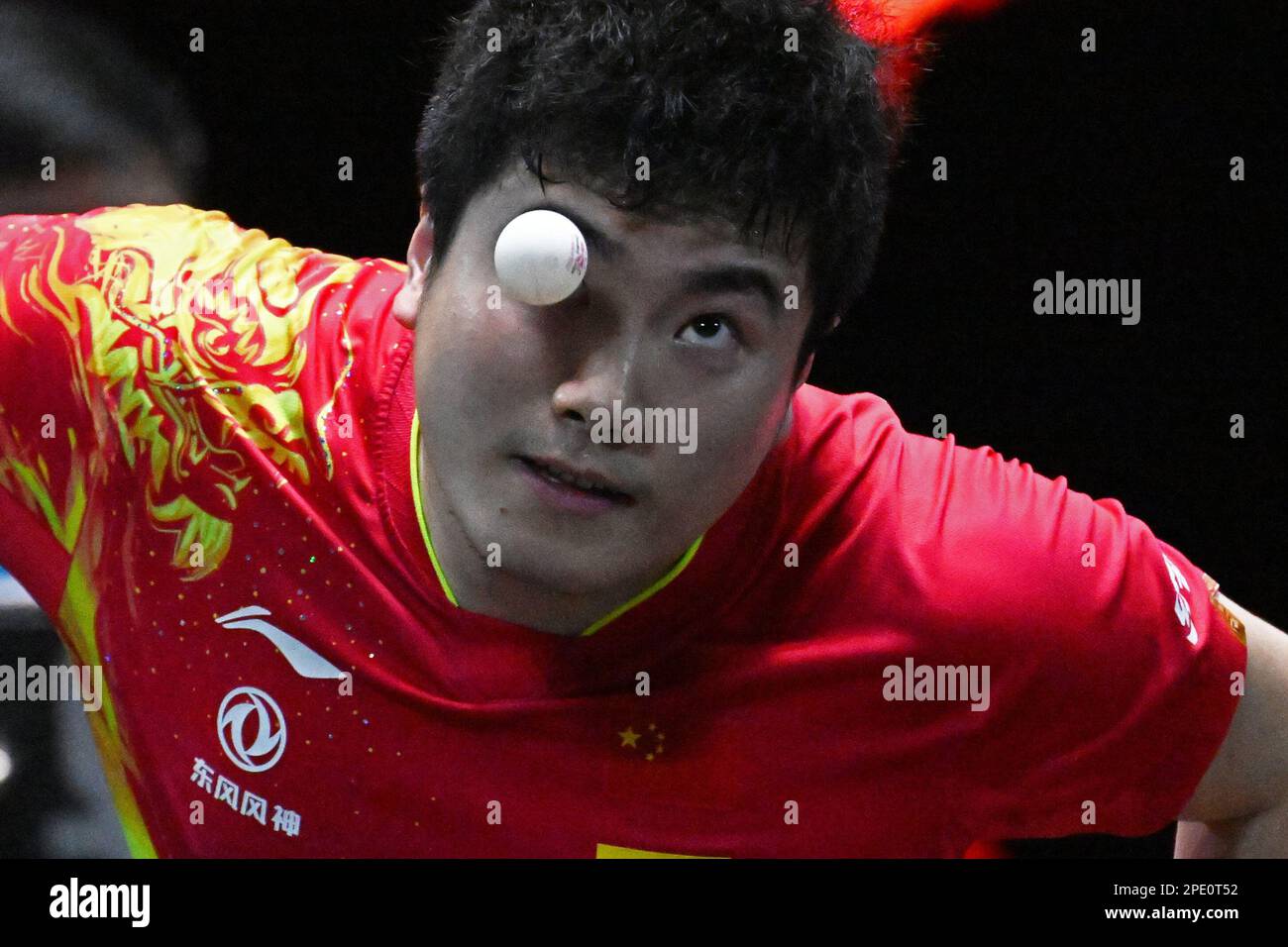 Singapore. 15th Mar, 2023. Liang Jingkun of China serves during the men ...