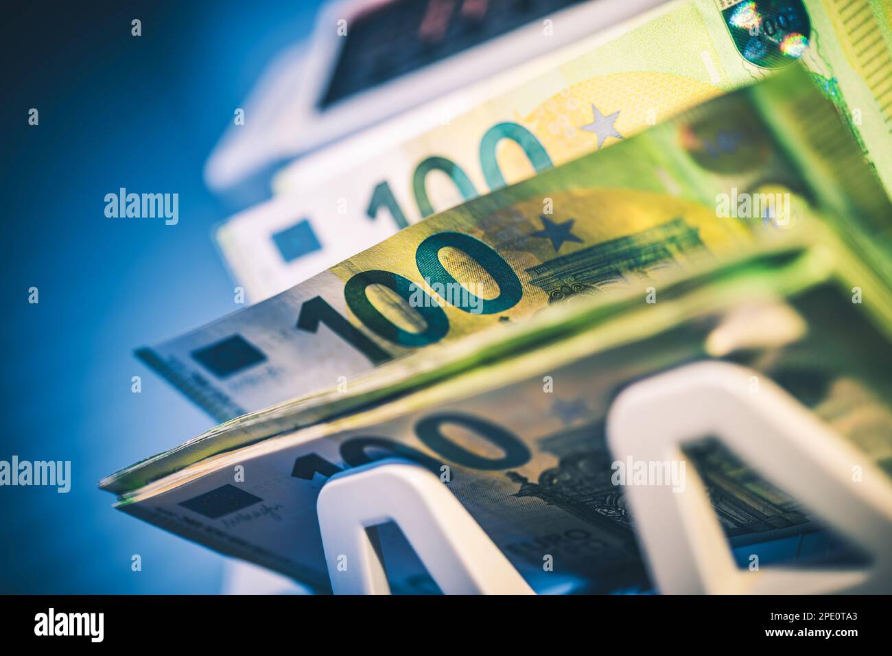 Banknote Counter with One Hundred Euros Inside. European Union Currency ...