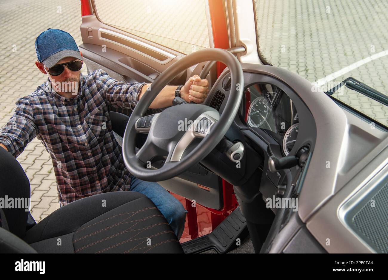 Transportation Theme. Caucasian Semi Truck Driver in His 40s Hitting ...