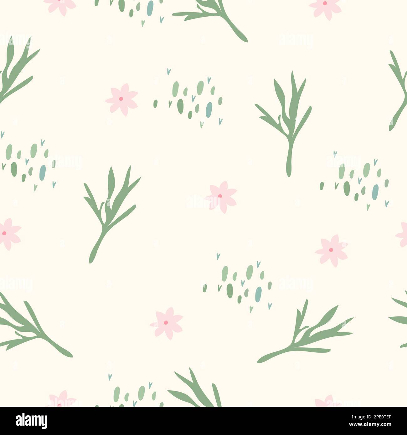 Minimalist seamless pattern with flowers and leaves. Bright, botanical ...