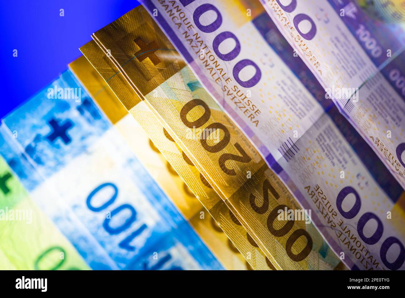 Swiss Francs Banknotes on a Glassy Desk. Switzerland Banking Currency ...