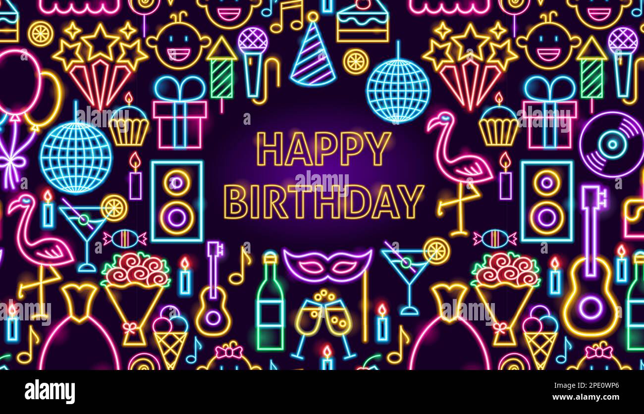Happy Birthday Neon Banner Stock Vector Image & Art - Alamy