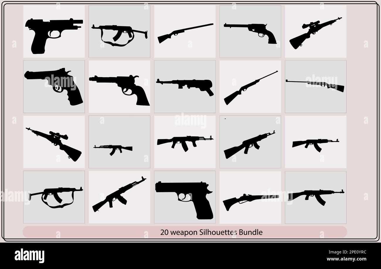 Set of various modern weapons vector silhouettes hi-res stock ...