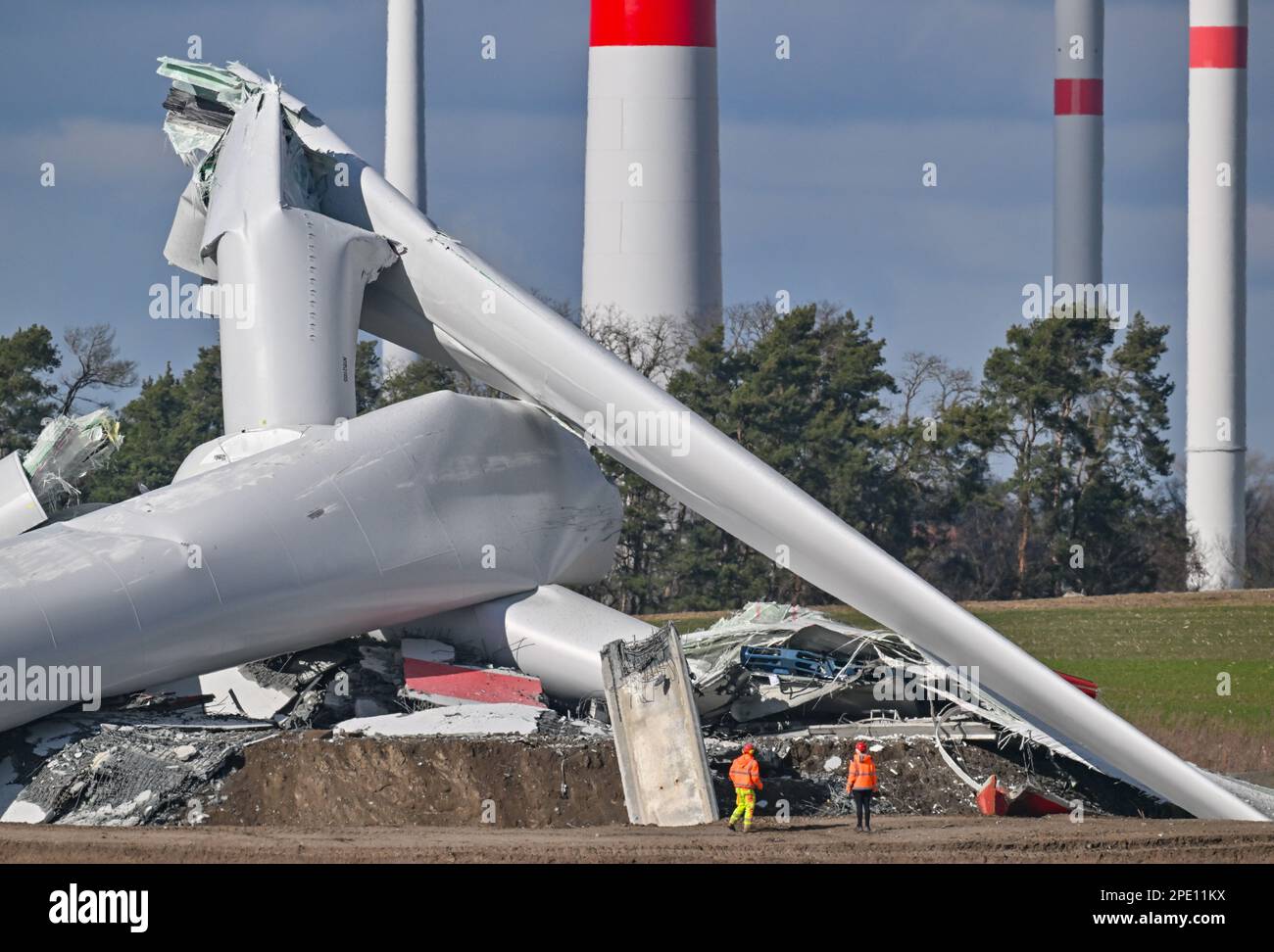 Jacobsdorf, Germany. 15th Mar, 2023. A new wind turbine was blown up ...