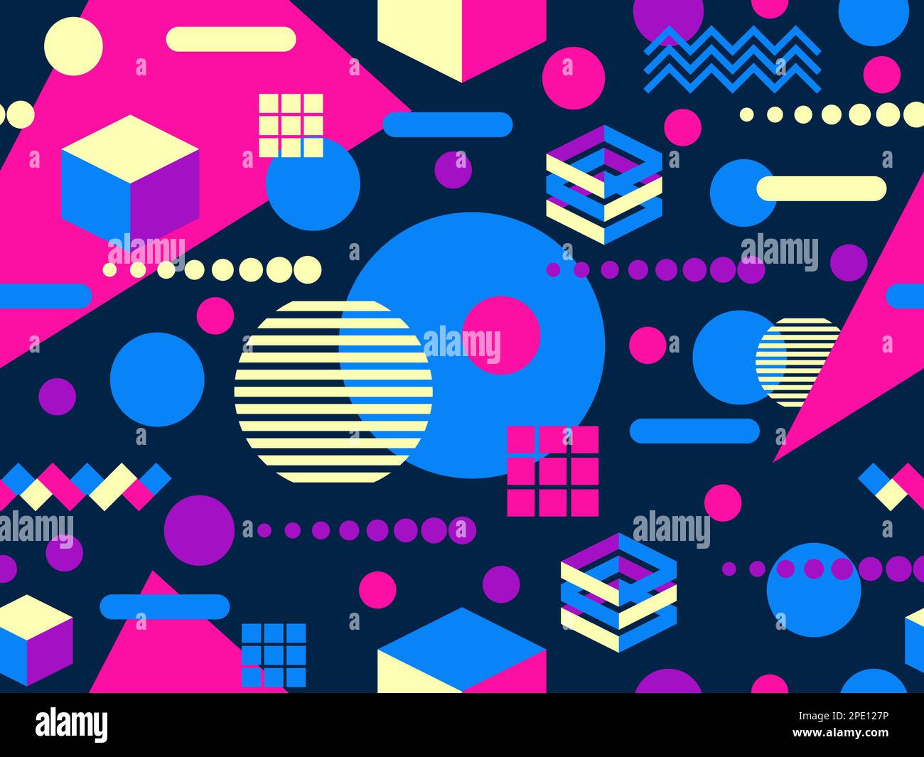 Seamless geometric pattern in 80s memphis style. Colorful geometric ...