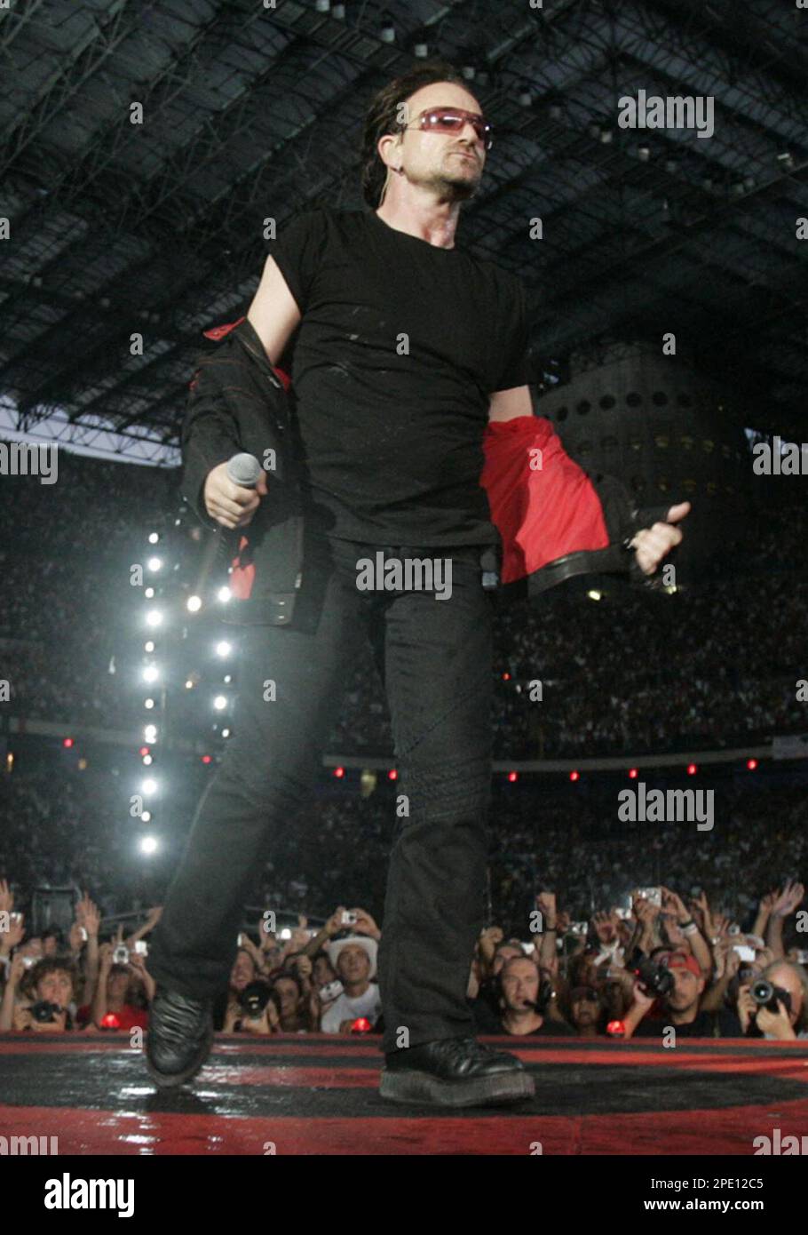 Singer Bono of Irish rock group U2 performs on stage during their ...