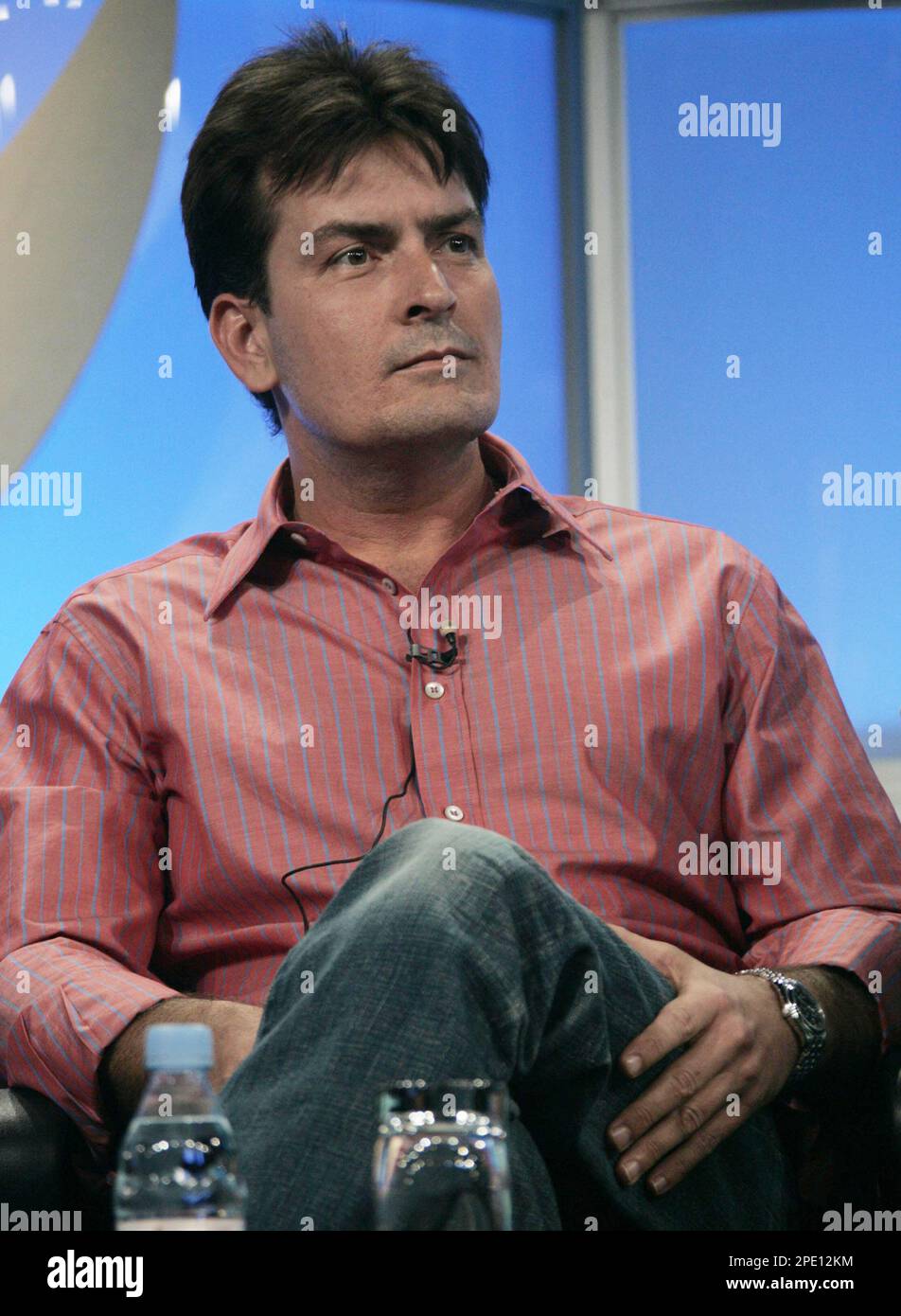 Actor Charlie Sheen, co-star of "Two and Half Men" speaks to the media ...