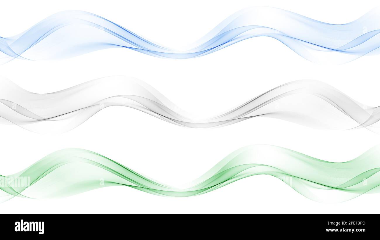 Set of waves, blue and green and grey, abstract wave design elements ...