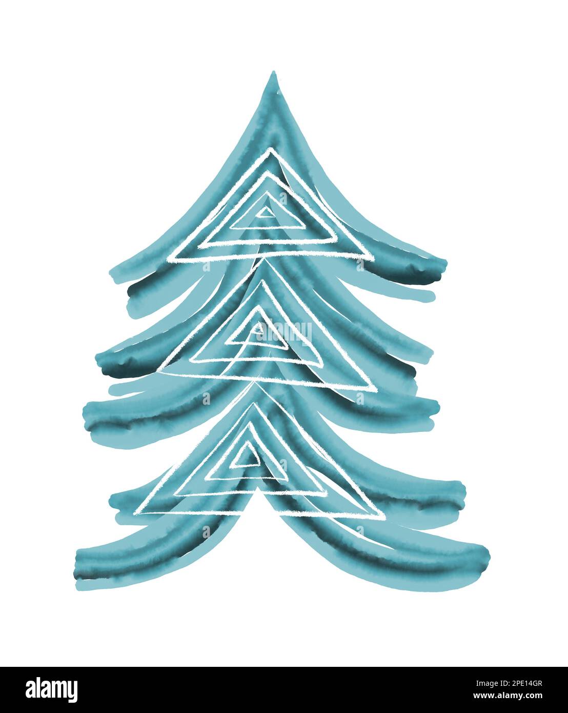 Blue stroke watercolor tree. Black digital line.Summer flora branch ...