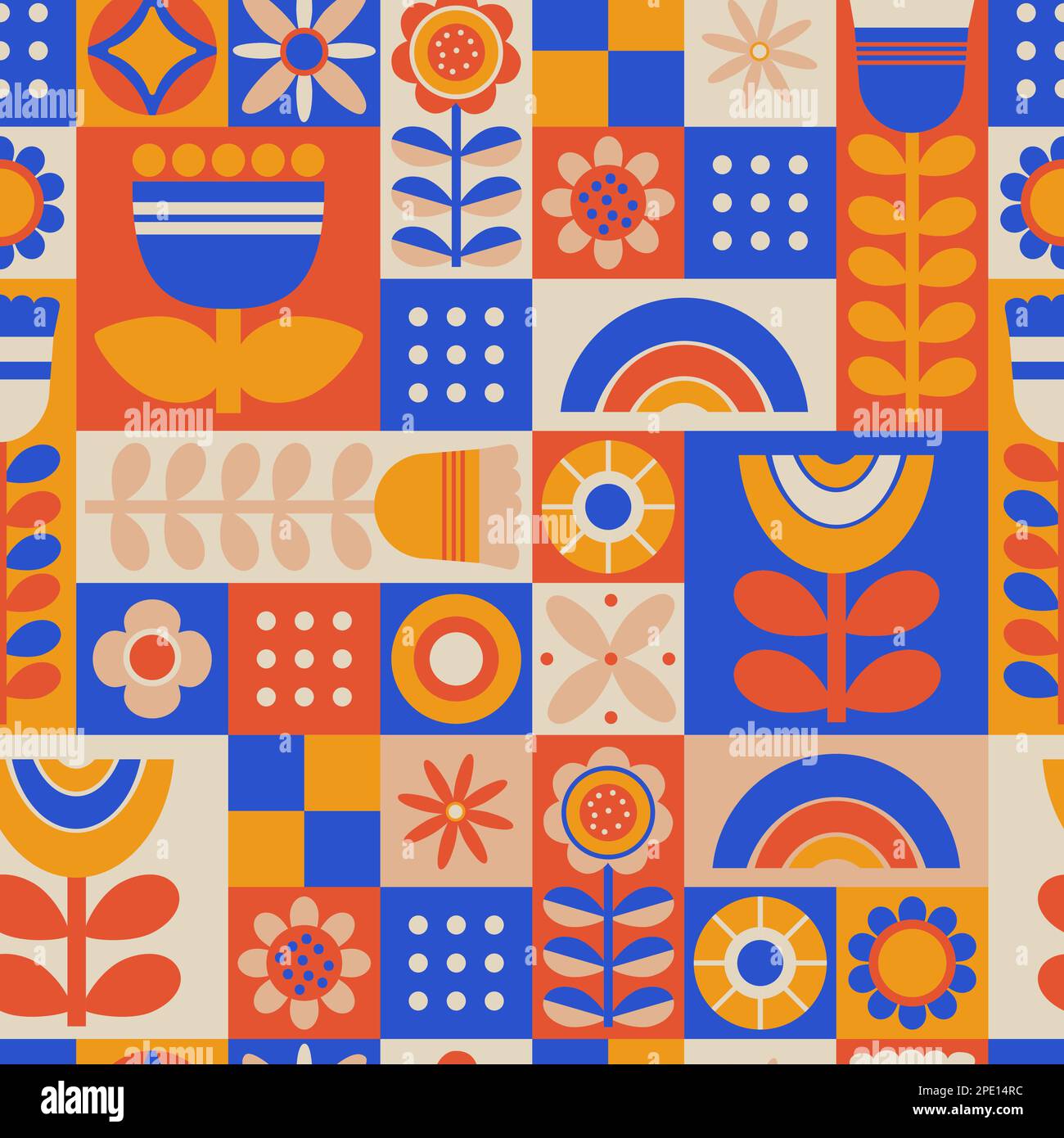 Geometric abstract floral seamless pattern. Colorful minimalism ...