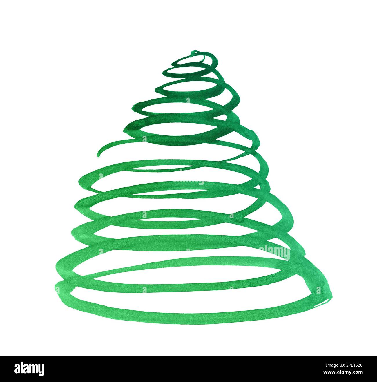 Green spiral watercolor tree. Summer flora branch. Beautiful plant ...