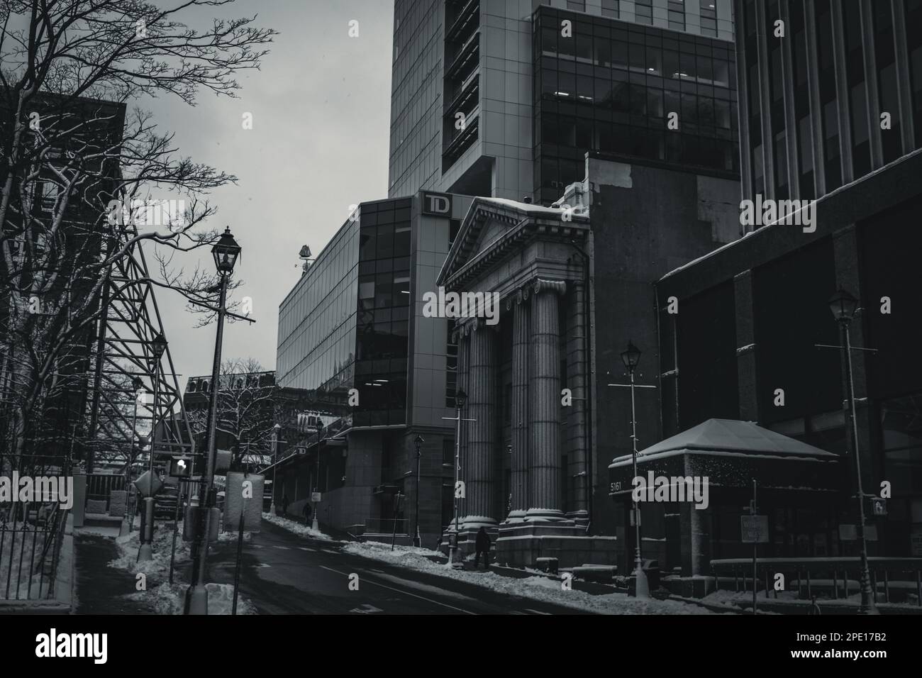 a winter view of george street and the construction site of the Press ...