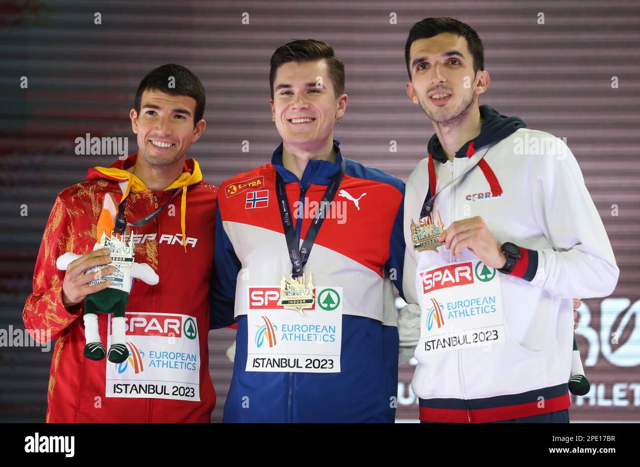 Adel MECHAAL of Spain , Jakob INGEBRIGTSEN of Norway and Elzan BIBI? of ...