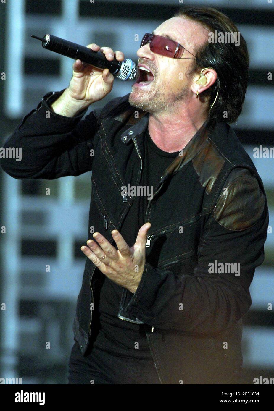 Singer Bono of Irish rock group U2 performs on stage during their ...
