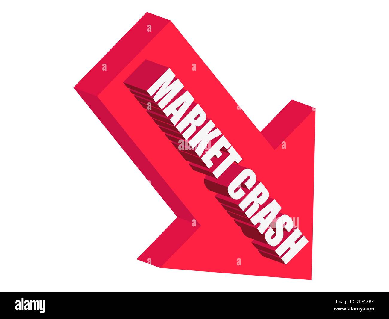 Market crash 3d text and down arrow isolated on white background ...