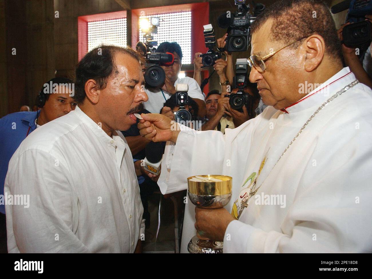 Nicaragua's former president Daniel Ortega, left, leader of the ...
